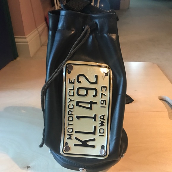 Bags | Vintage Backpack Moto Hubcap License Plate | Poshmark